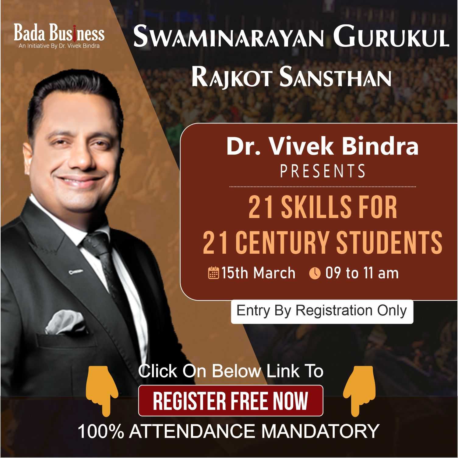 21 Skills for 21 Century Students by Dr. Vivek Bindra | Swaminarayan Gurukul Rajkot Sansthan
